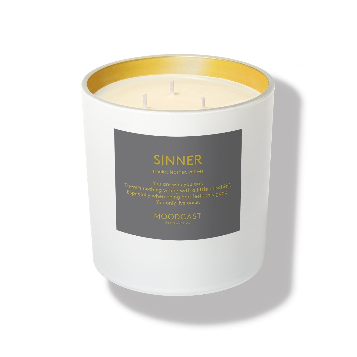 Sinner | White & Gold 3-Wick Candle – Moodcast Fragrance Co.